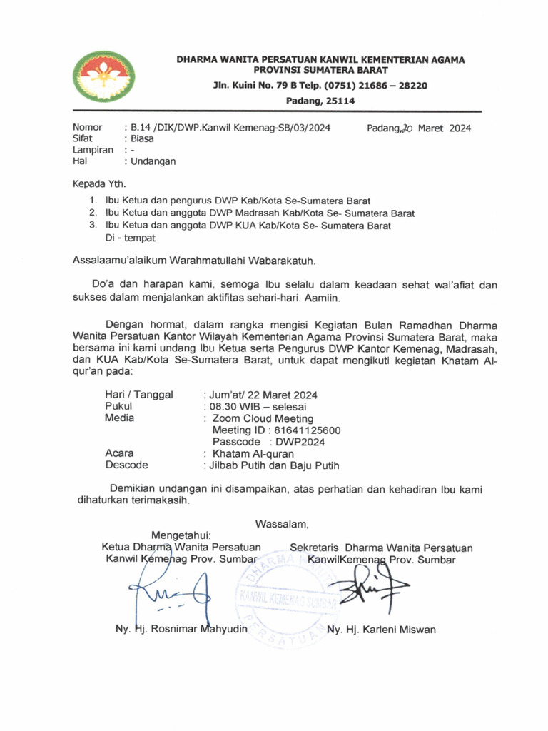 Undangan DW Kabupaten Kota | PDF