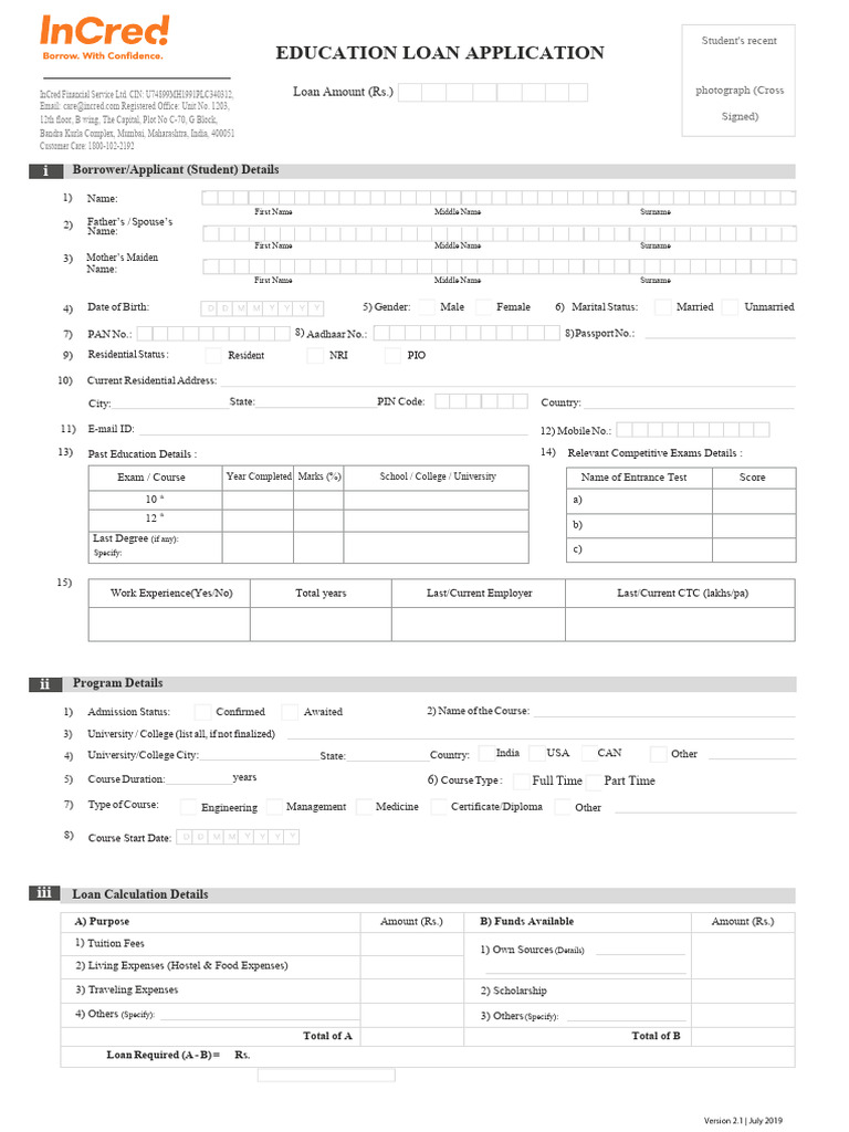 InCred Education Loan Application Form | PDF | Identity Document