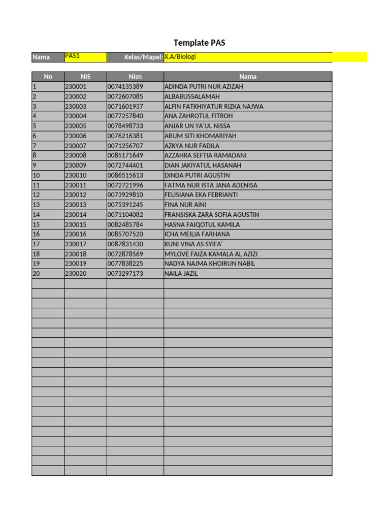 Template Pas X A Biologi Pdf