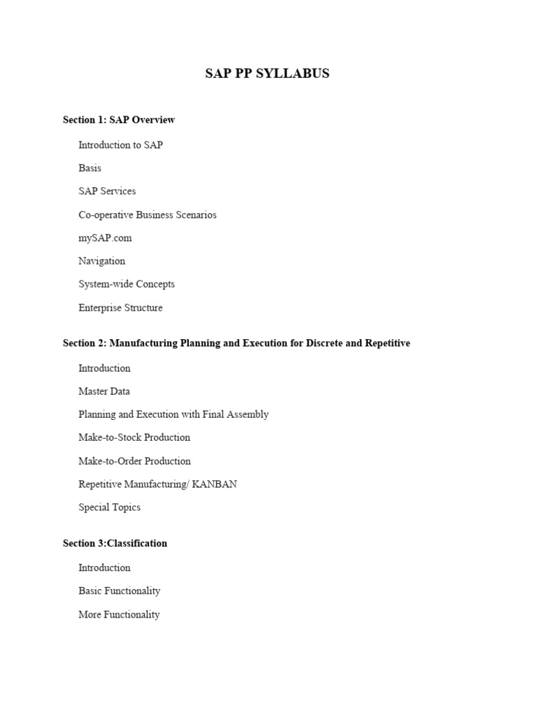 Sap PP Syllabus | PDF
