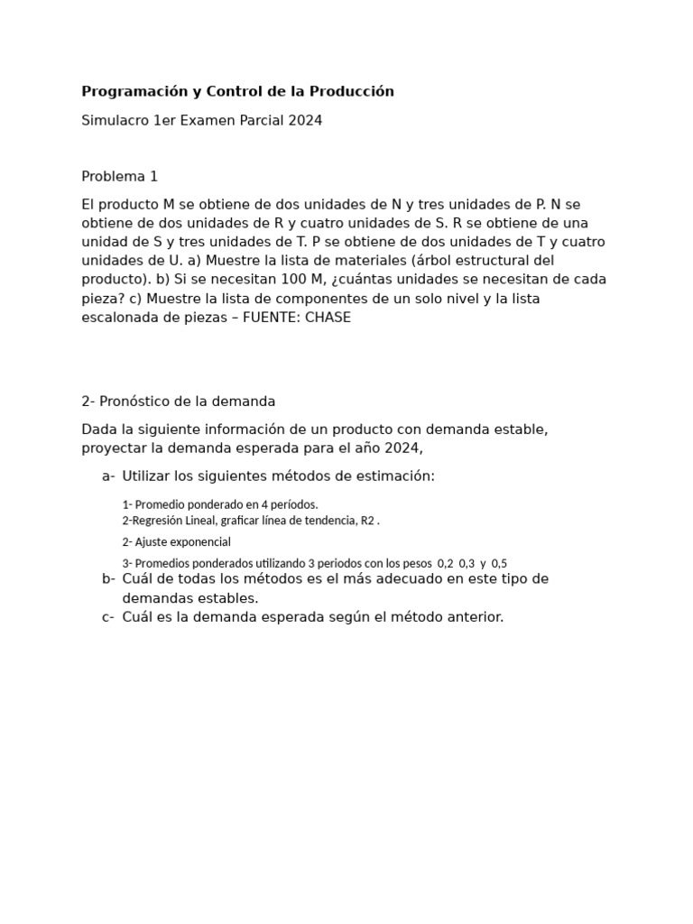 Programación y Control de La Producción 1er PARCIAL | PDF