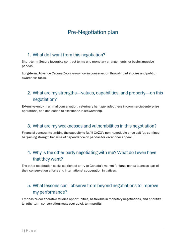 Pre-Negotiation Giant Panda | PDF | Negotiation | Giant Panda