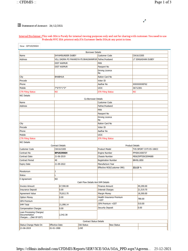 Statement of Account: New: BPU02906H | PDF