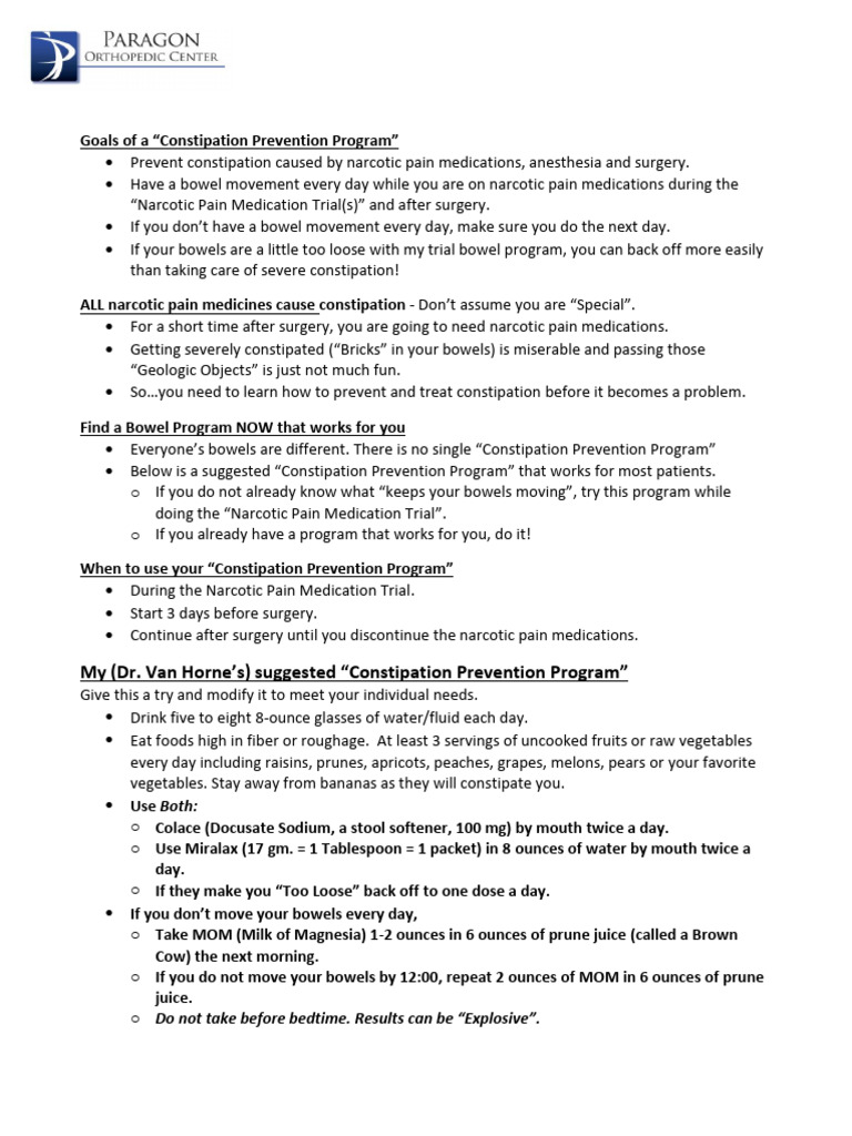 Constipation Prevention Program | PDF