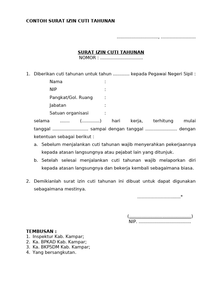 Contoh Surat Izin Cuti Tahunan | PDF