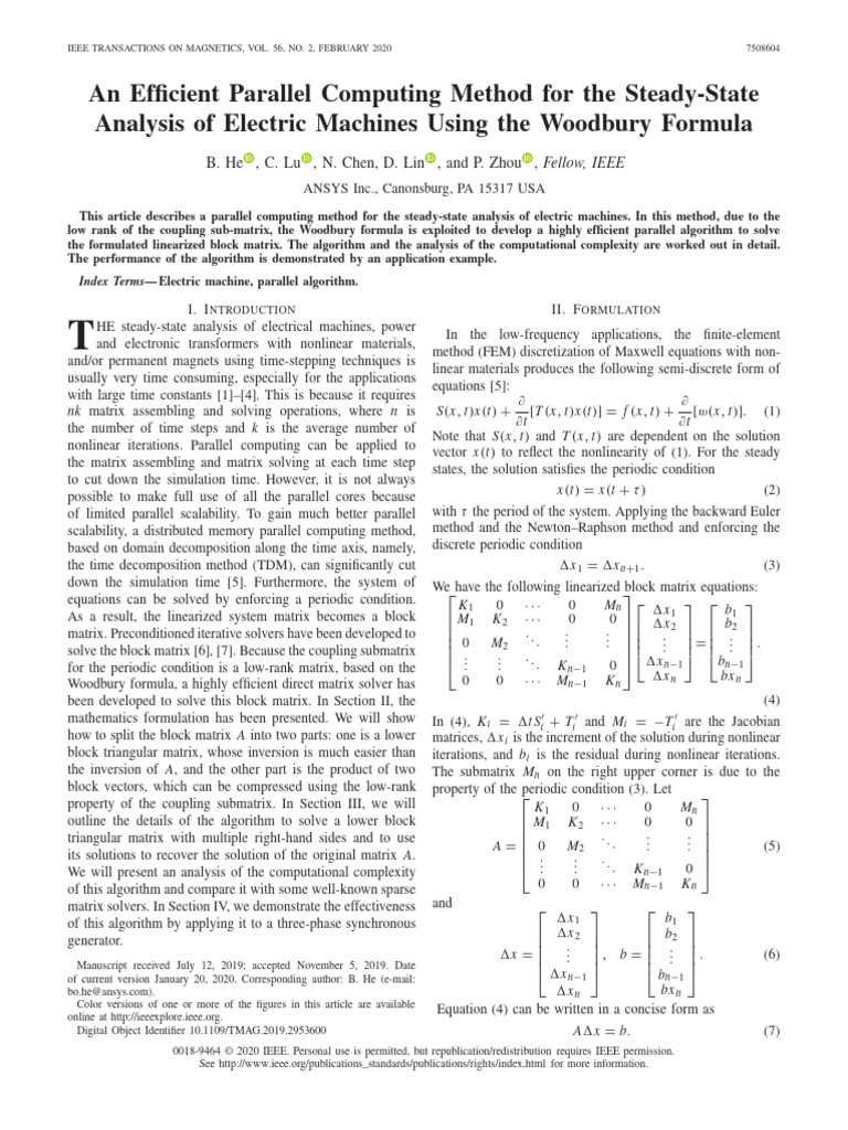 An Efficient Parallel Computing Method For The Steady-State Analysis of Electric Machines Using ...