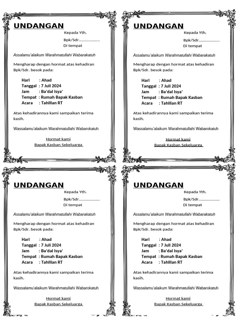 Undangan Tahlilan | PDF