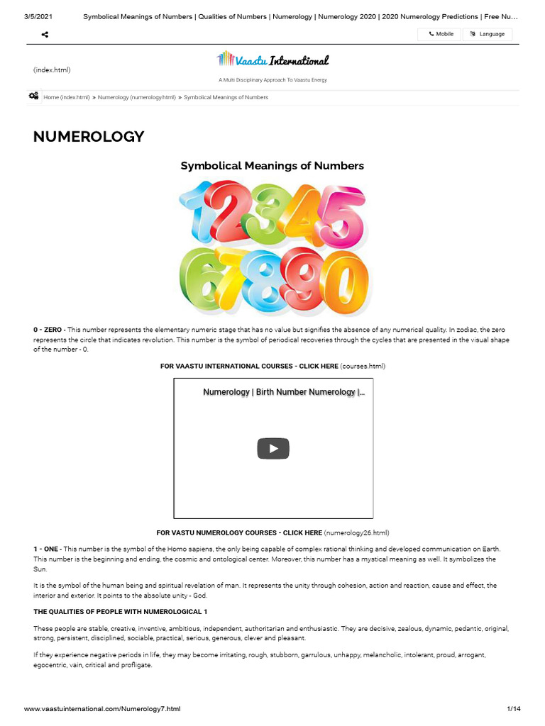 Numerology: Symbolical Meanings of Numbers | PDF