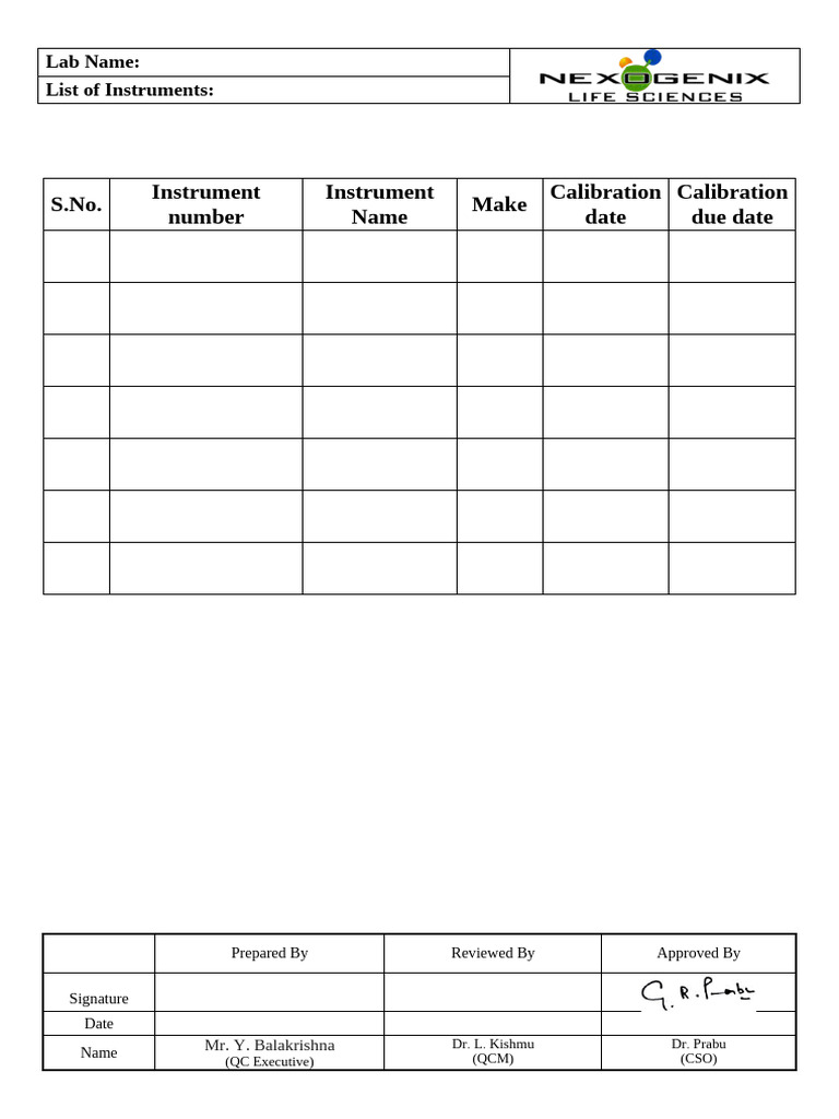 List Instrument Format Pdf