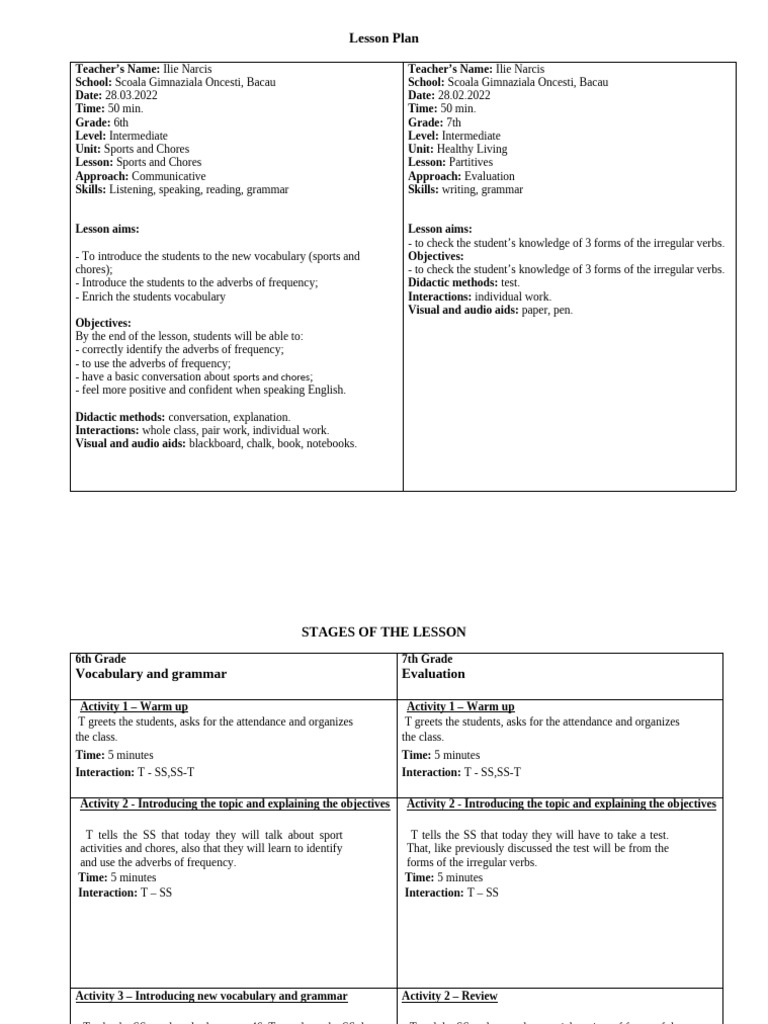 Plan de Lectie Cls. 6-7 | PDF