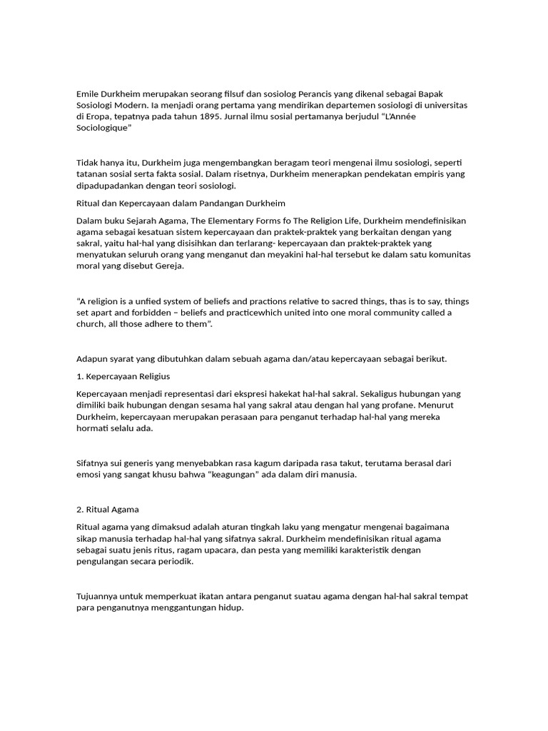 Emile Durkheim Merupakan Seorang Filsuf Dan Sosiolog Perancis Yang ...