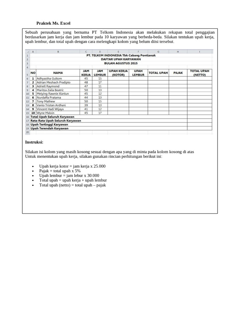 soal Praktek Informatika_excel_x | PDF