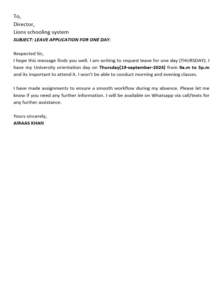 Leave Application | PDF