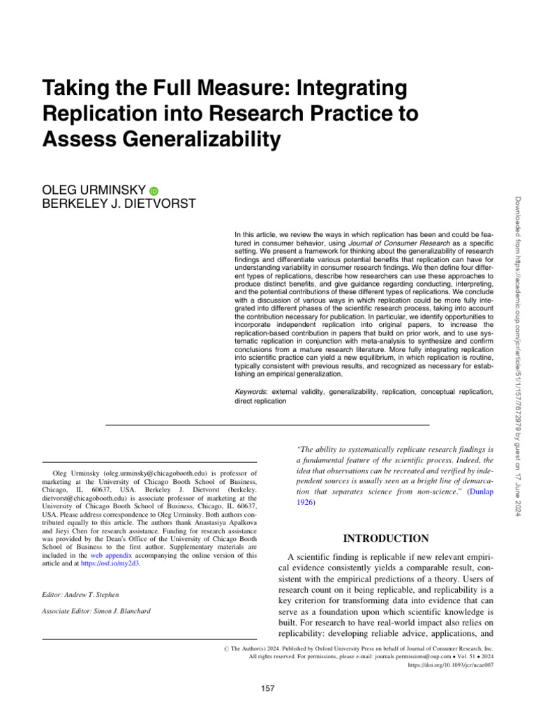 Integrating Replication To Acess Generalisability | PDF