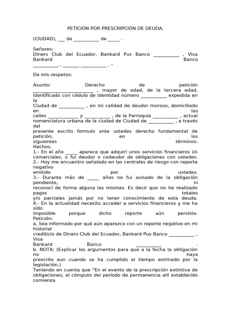 Modelo de Petición Por Prescripción de Deuda | PDF