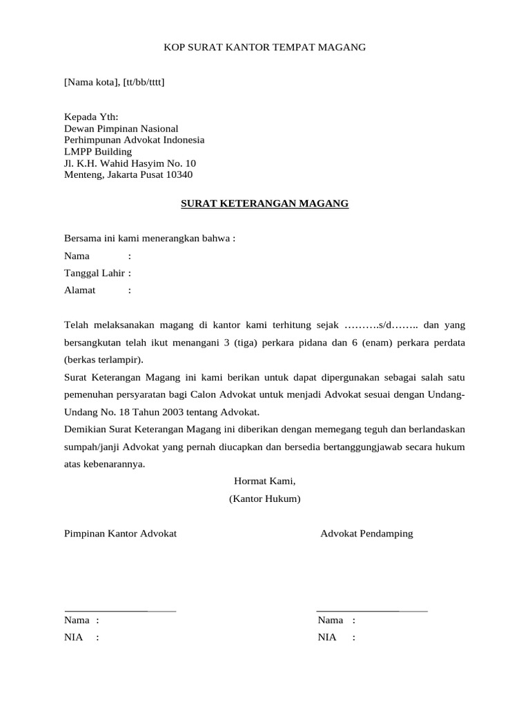 Surat Keterangan Magang | PDF