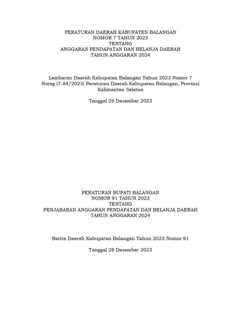 Perda Perbup APBD 2024 | PDF