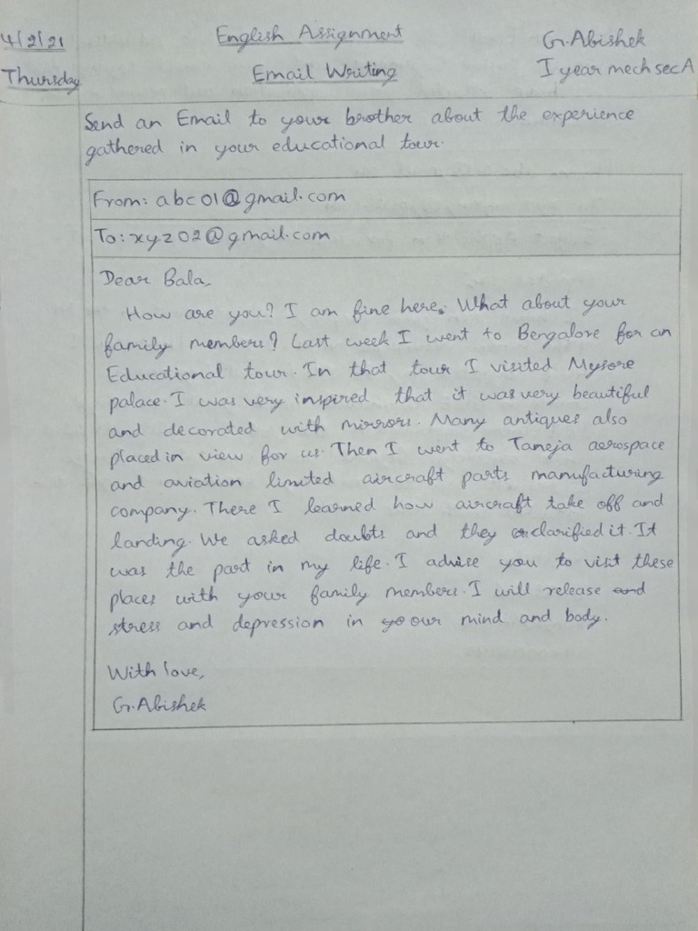 English Assignment Email Writing | PDF