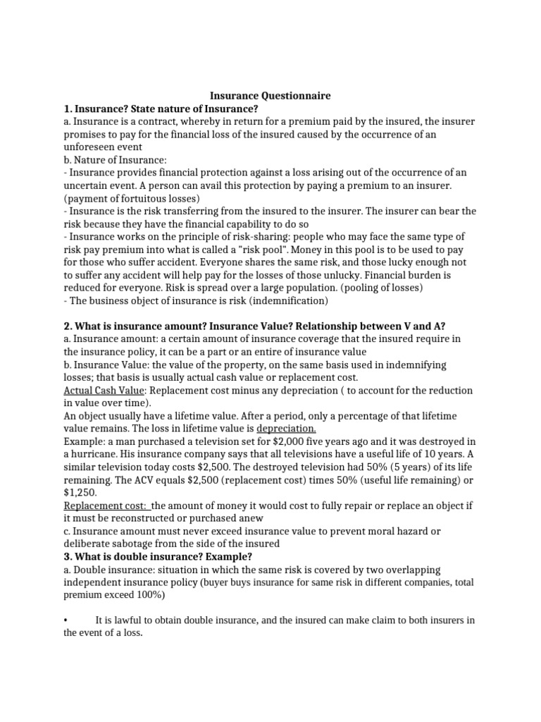 Insurance Questionnaire | PDF