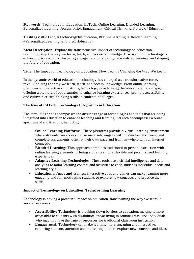 The Impact of Technology On Education How Tech Is Changing The Way We ...