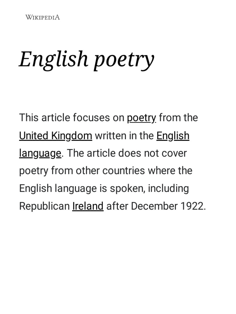 English Poetry - Wikipedia | PDF