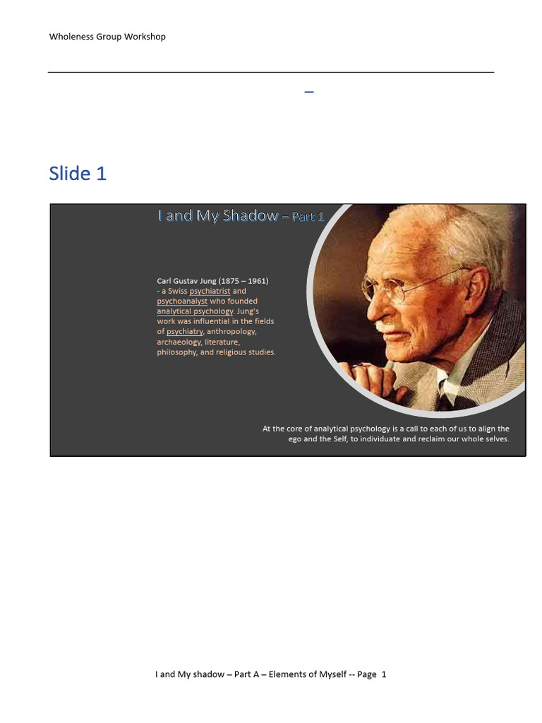I and My Shadow A Elements of Myself - Notes and Slides Handout | PDF
