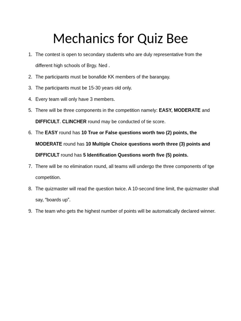 Mechanics for Quiz Bee | PDF