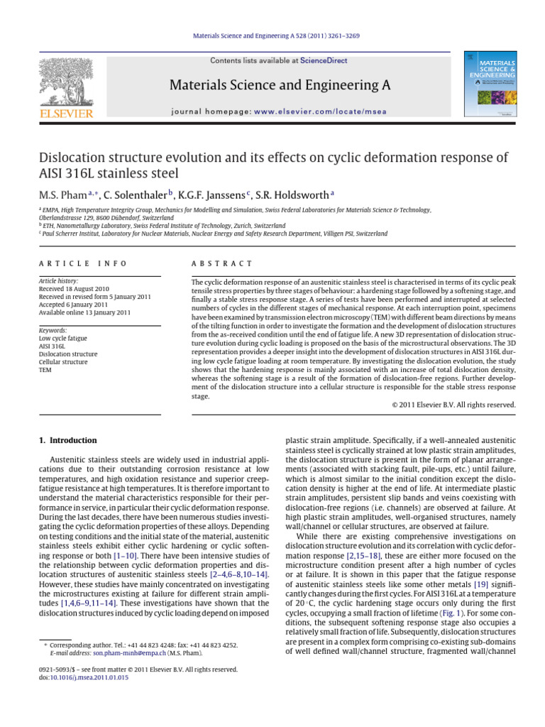 Dislocation Structure Evolution And Its Effects On Cyclic Deformation Response Of Aisi 316l