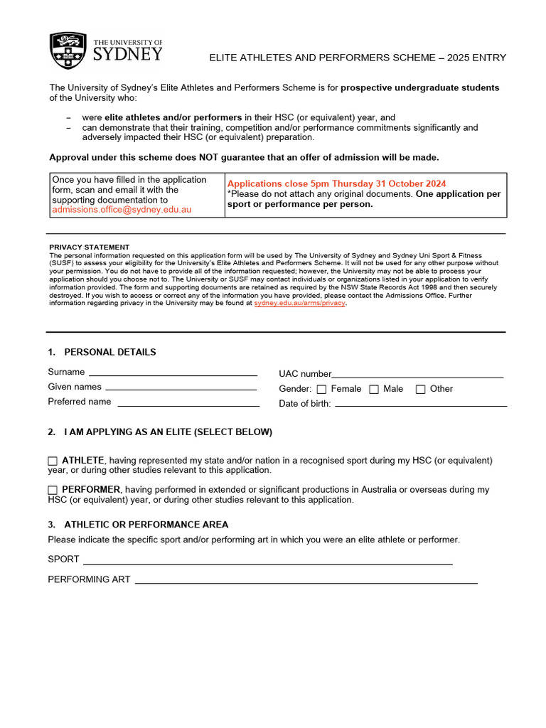 Elite Athletes Performers Scheme Form | PDF