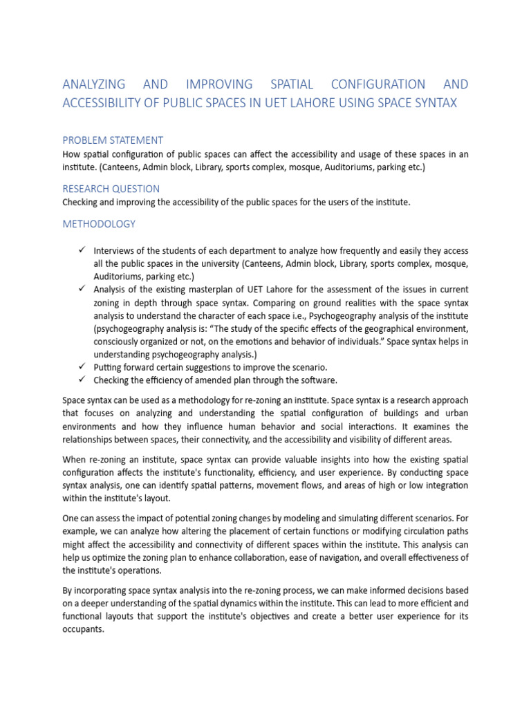 Analyzing and Improving Functional and Spatial Configuration of Uet Lahore Masterplan Using ...