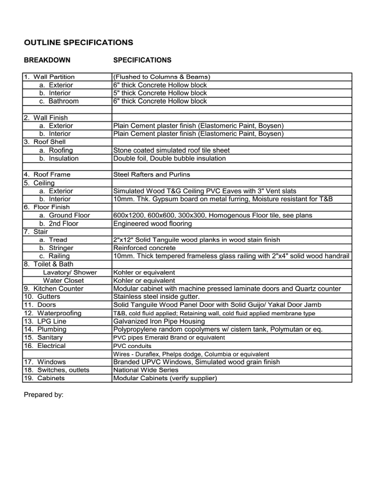 House Specification Outline | PDF