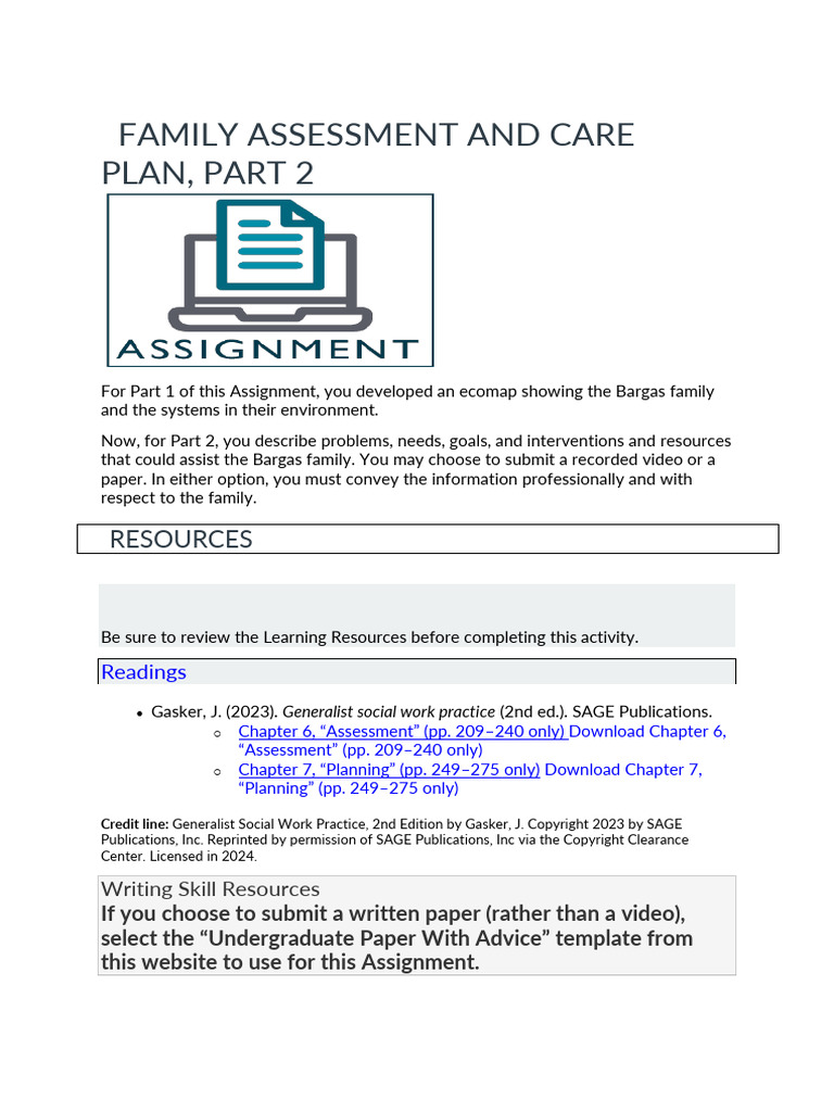 Family Assessment and Care Plan Part 2 | PDF