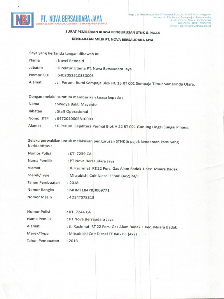 Surat Kuasa Pengurusan BPKB Dan STNK 2 Bus | PDF