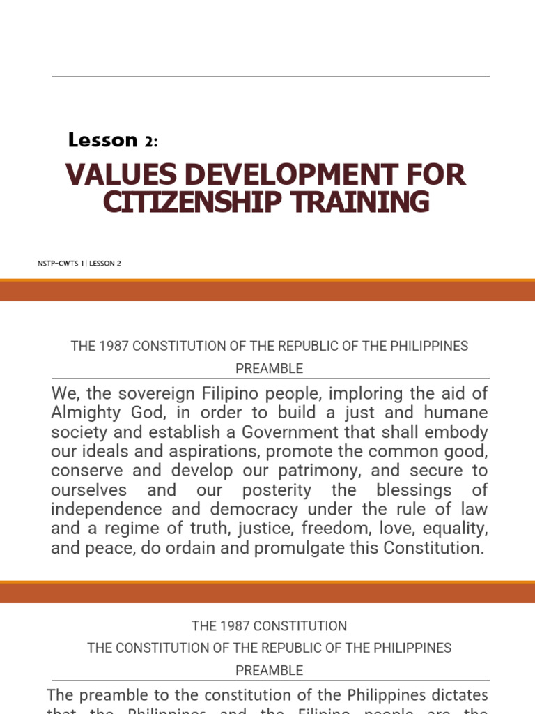 Lesson 2 - Values Development For Citizenship Training | PDF