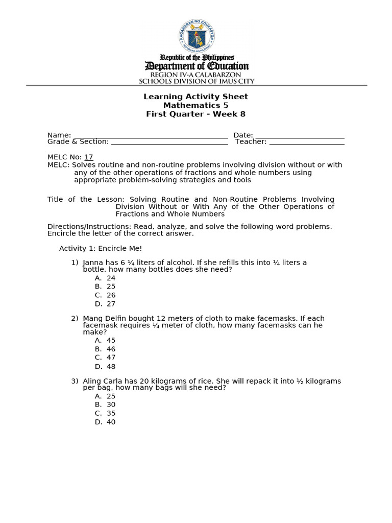 Math G5 Q1 W8 LAS | PDF