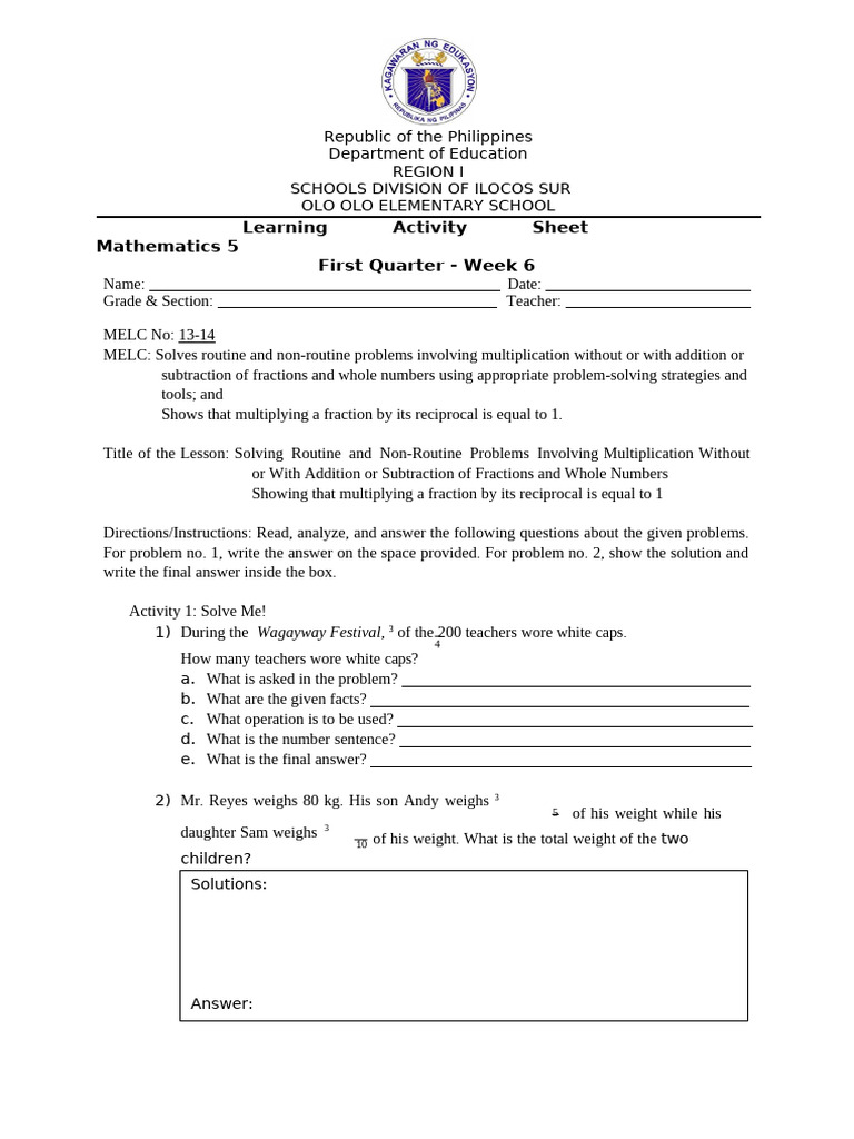 Math G5 Q1 W6 LAS | PDF