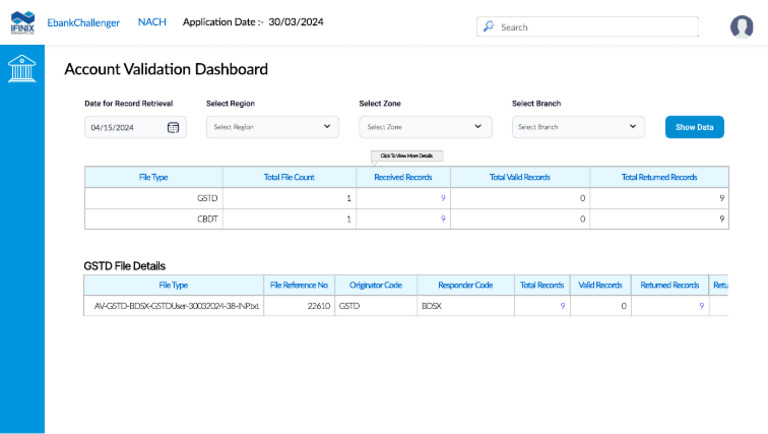 NACH Account Validation Dashboard - File Records Clicked | PDF
