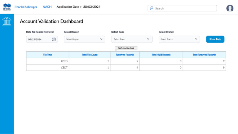 NACH Account Validation Dashboard - Show BTN Clicked | PDF