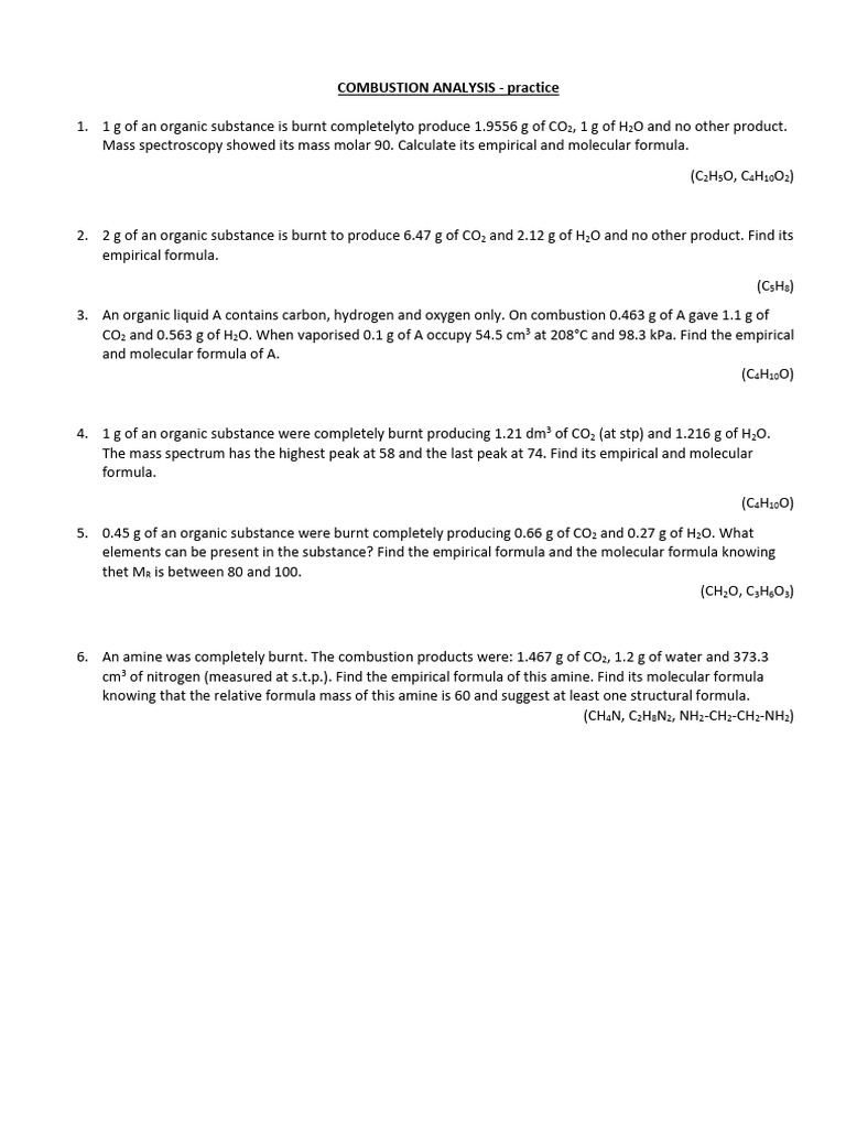 Combustion Analysis Practice | PDF