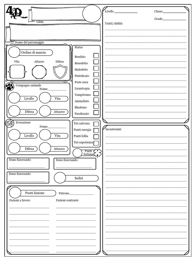 Scheda-Personaggio-4ad-Versione Finale | PDF
