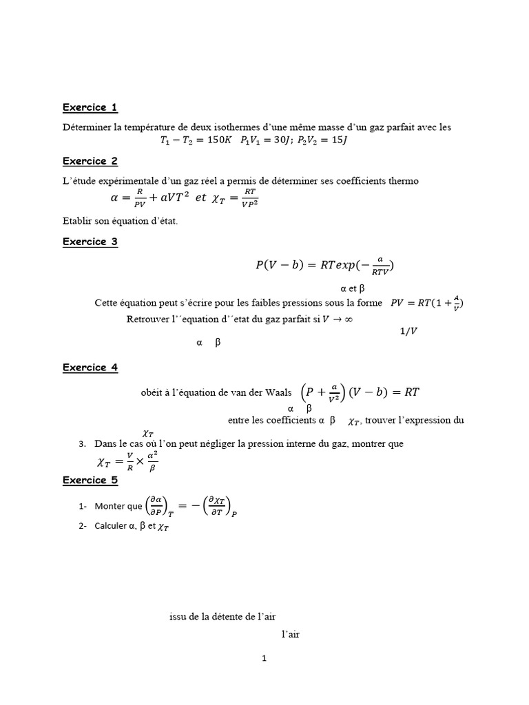 TD 1 Thermo 2024-2025 | PDF