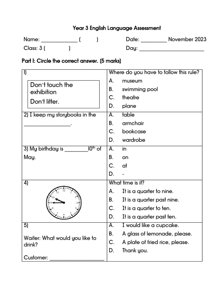 Year 3 English Language Assessment 2023 - Edited - v2 | PDF
