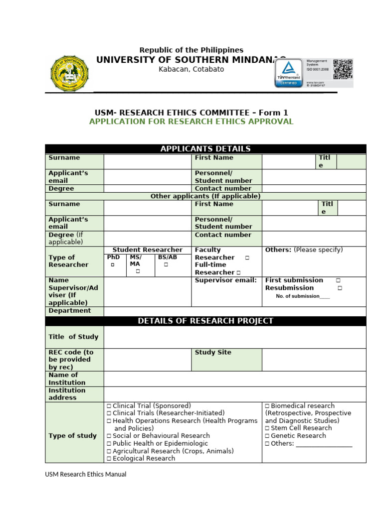 FORMS USM v10 Research Ethics-1-2 | PDF