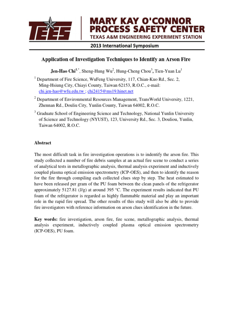 Application of investigation techniques to identify an arson fire | PDF