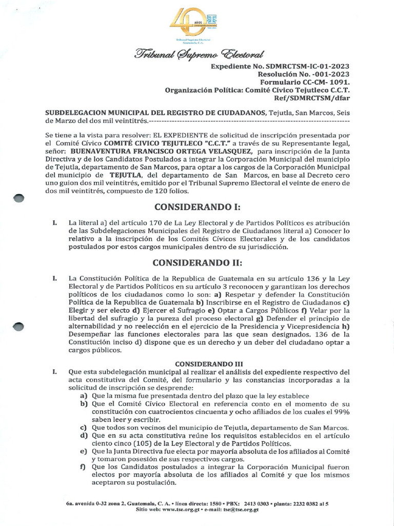 Comite Civico Tejutleco - Comite Civico - San Marcos - Tejutla | PDF