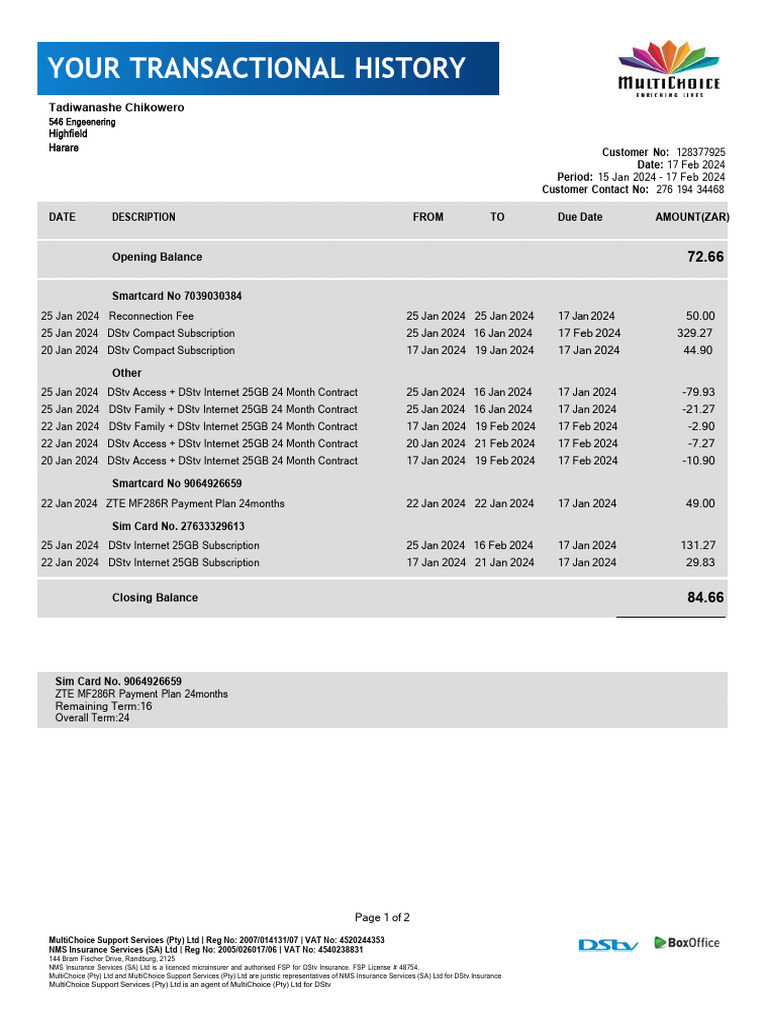 Tadiwa MULTICHOICE DSTV | PDF