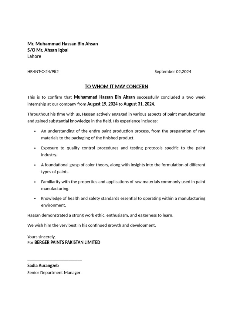 Internship Certificate - Burger | PDF | Business