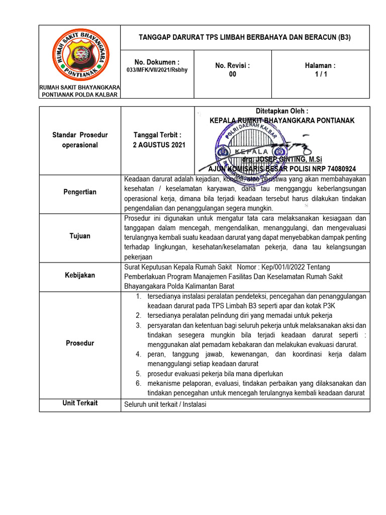 SPO TANGGAP DARURAT TPS B3 | PDF