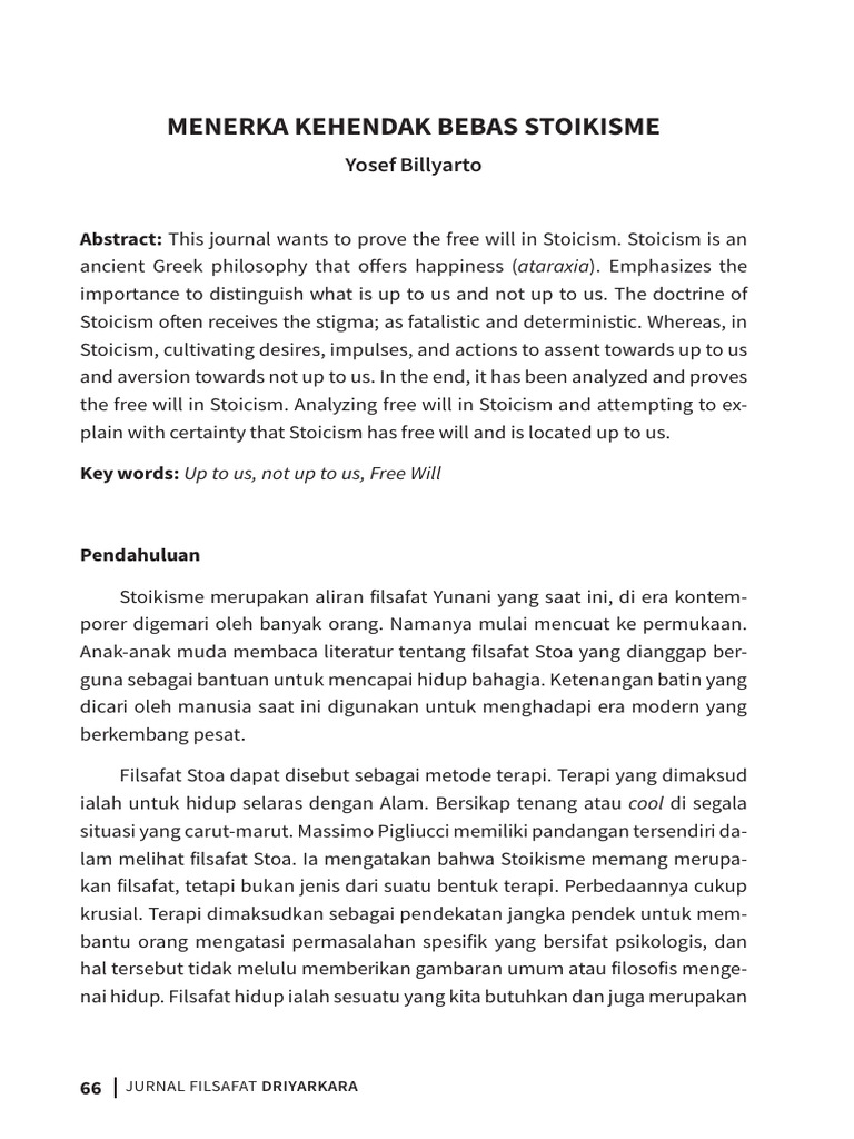 Menerka Kehendak Bebas Stoikisme: Yosef Billyarto | PDF