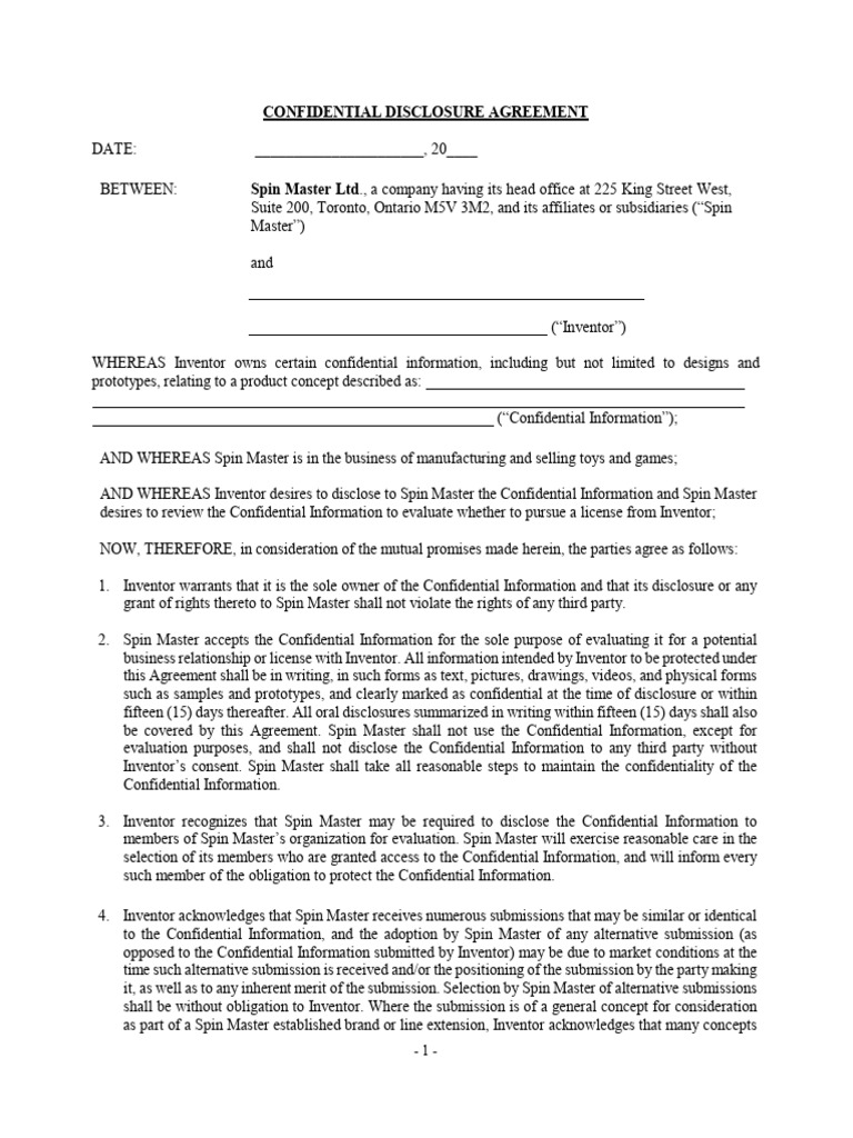 SML Inventor Relations NDA 2018 | PDF | Private Law | Business